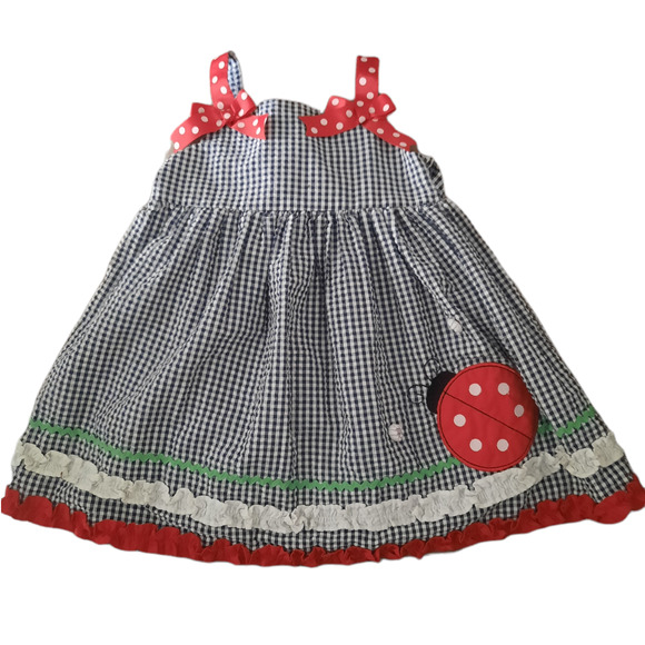 Rare Too | Dresses | Rare Too 2t Girls Ladybug Blue And White Check Gingham Spaghetti Straps ...